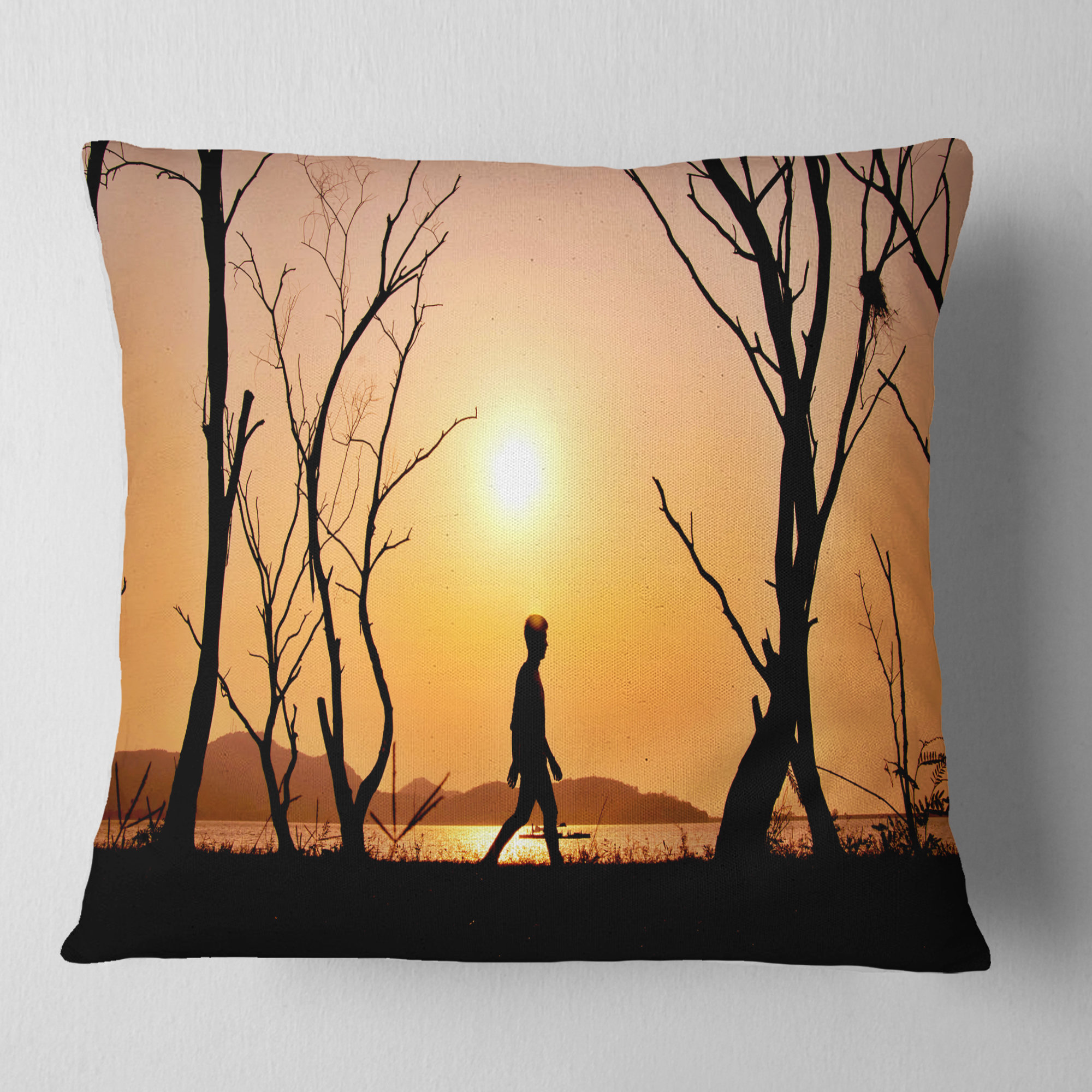 Design Art Man Walking Alone in Evening - Landscape Printed Pillow ...