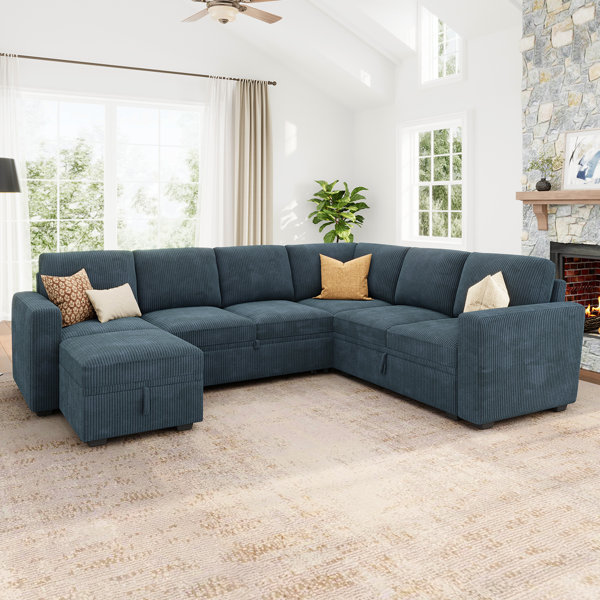 Latitude Run® Corduroy Sleeper Sectional U Shaped Modular Sofa Bed With ...