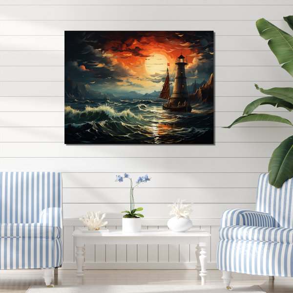 Longshore Tides Lighthouse Stormy Sea 4 - Lighthouses Wall Art | Wayfair