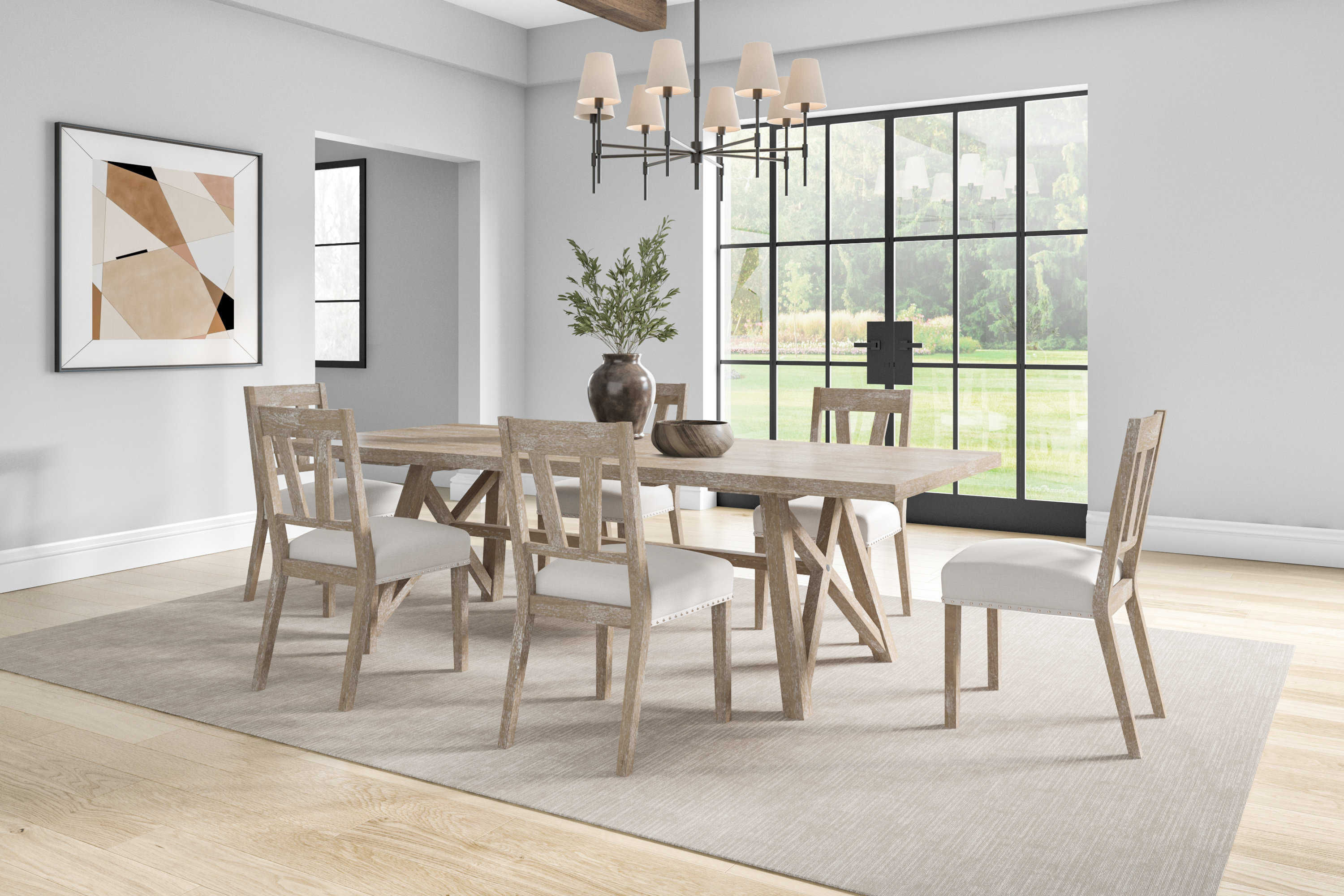 Gracie Oaks Mellar Modern Farmhouse Rectangular Kitchen Table With Six ...