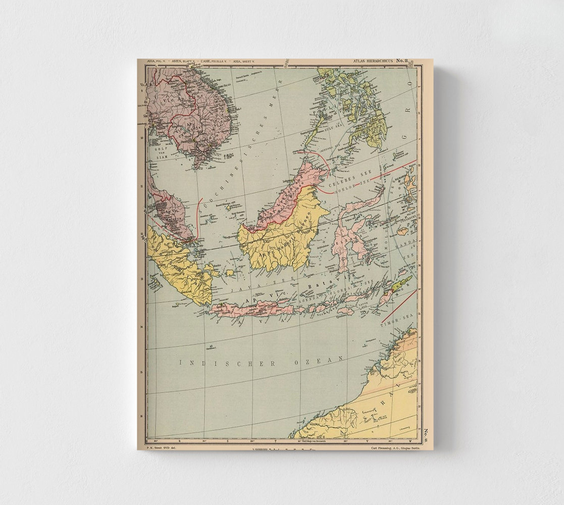 WeFrameArt Asia - Streit 1913, Rustic Antique Map Of Asia Continent ...