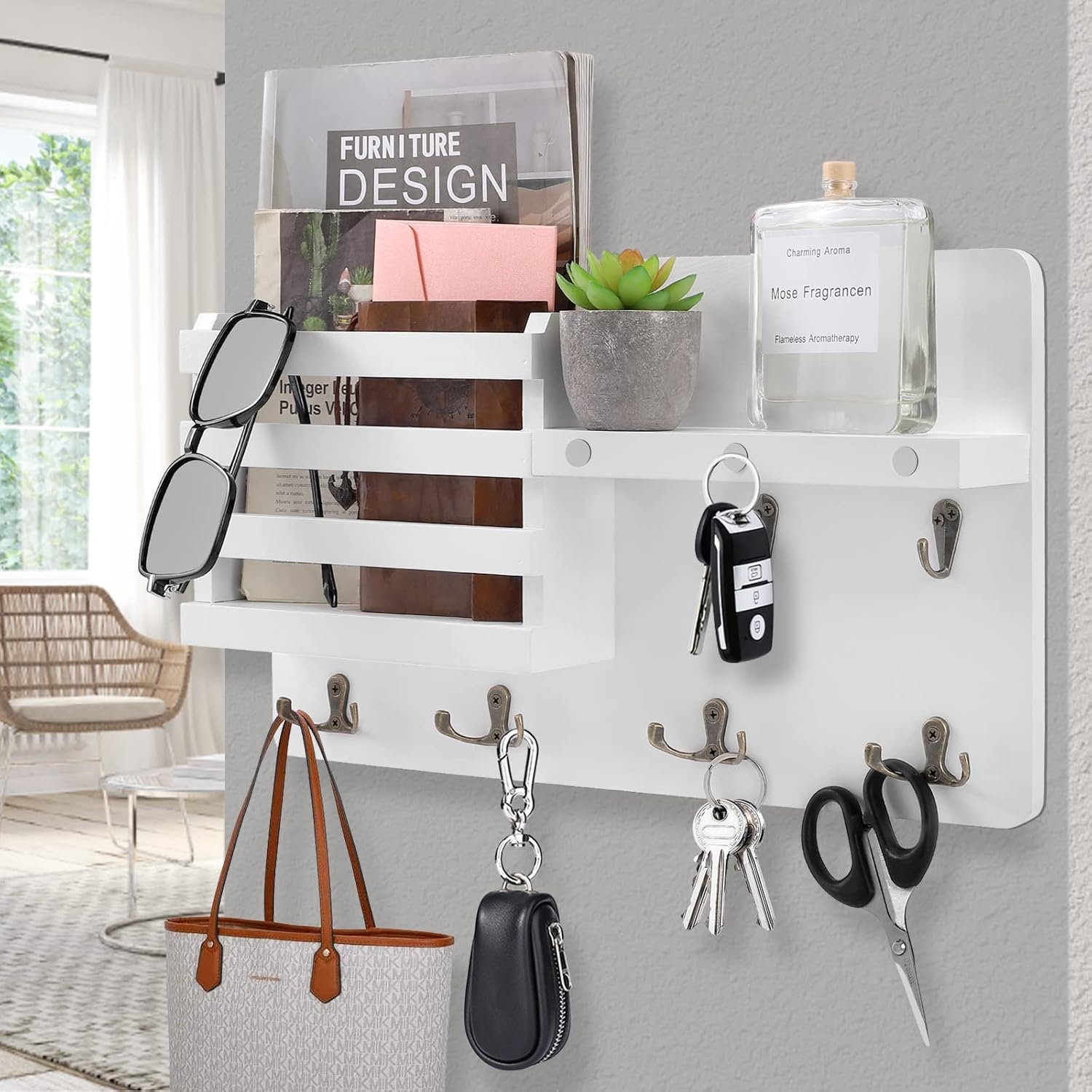 RAPTIZ Decorative Key Hanging Rack With 10 Hooks – Easy Install Natural ...