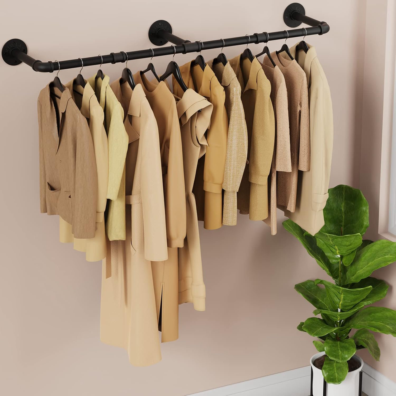 Trent Austin Design Clothes Rack Wall Mounted, 60in Industrial Pipe ...