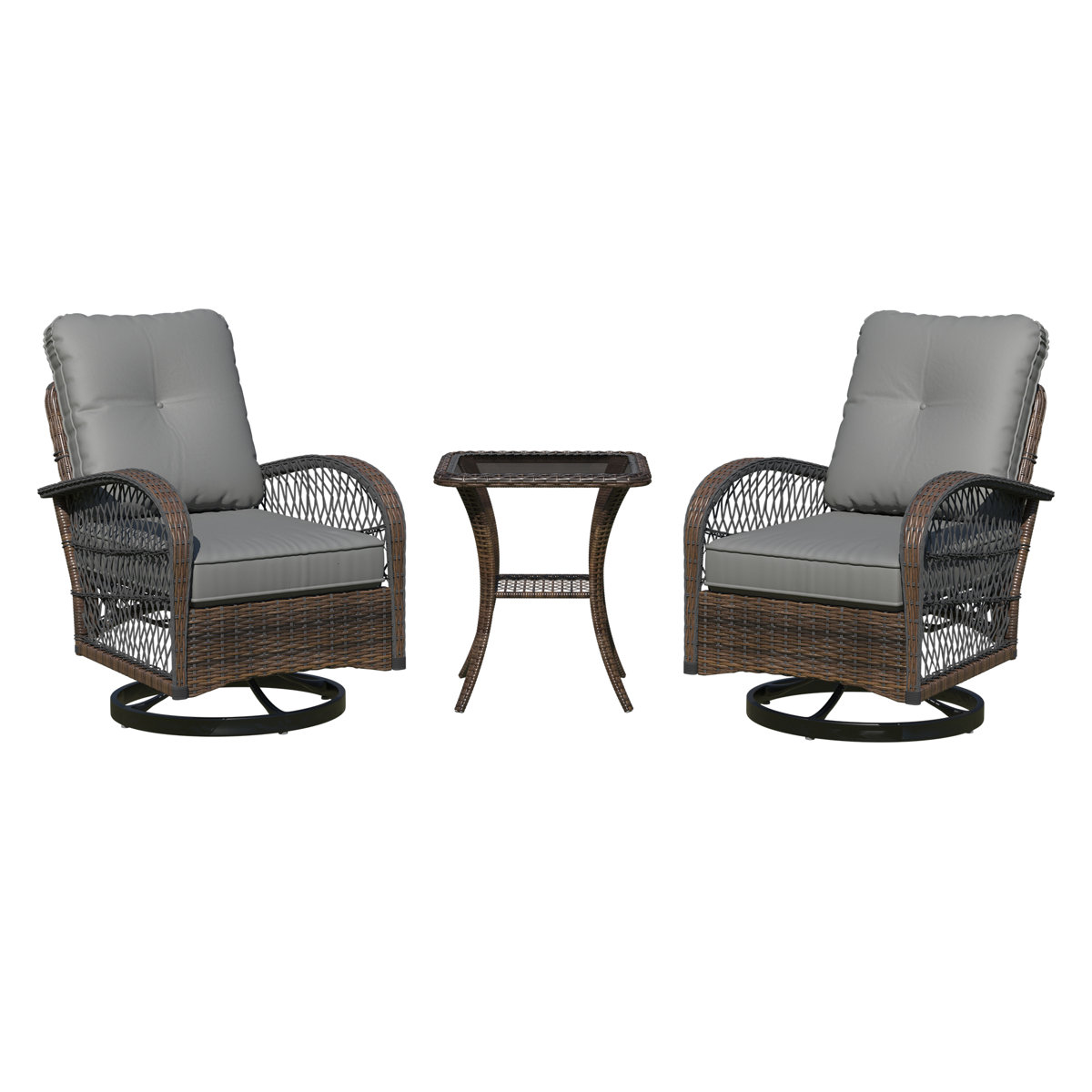 EROMMY Outdoor Swivel Rocker Bistro Set - 3 Piece Wicker Patio Set With ...