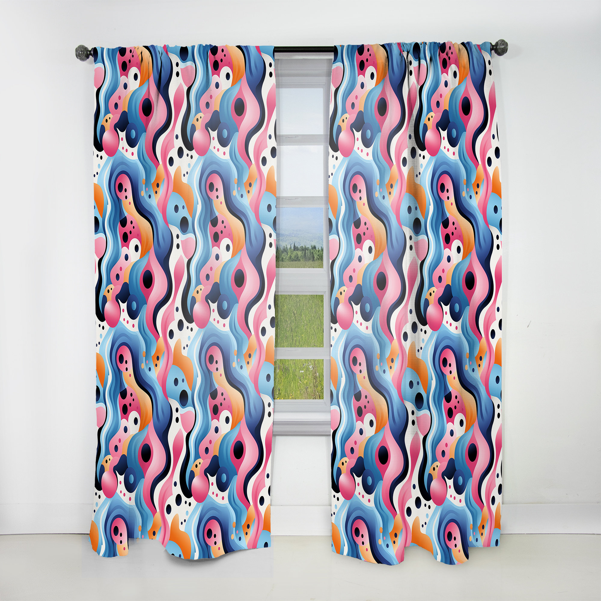 Design Art Pink And Blue Designer Waves I - Abstract Curtain - Velvet ...