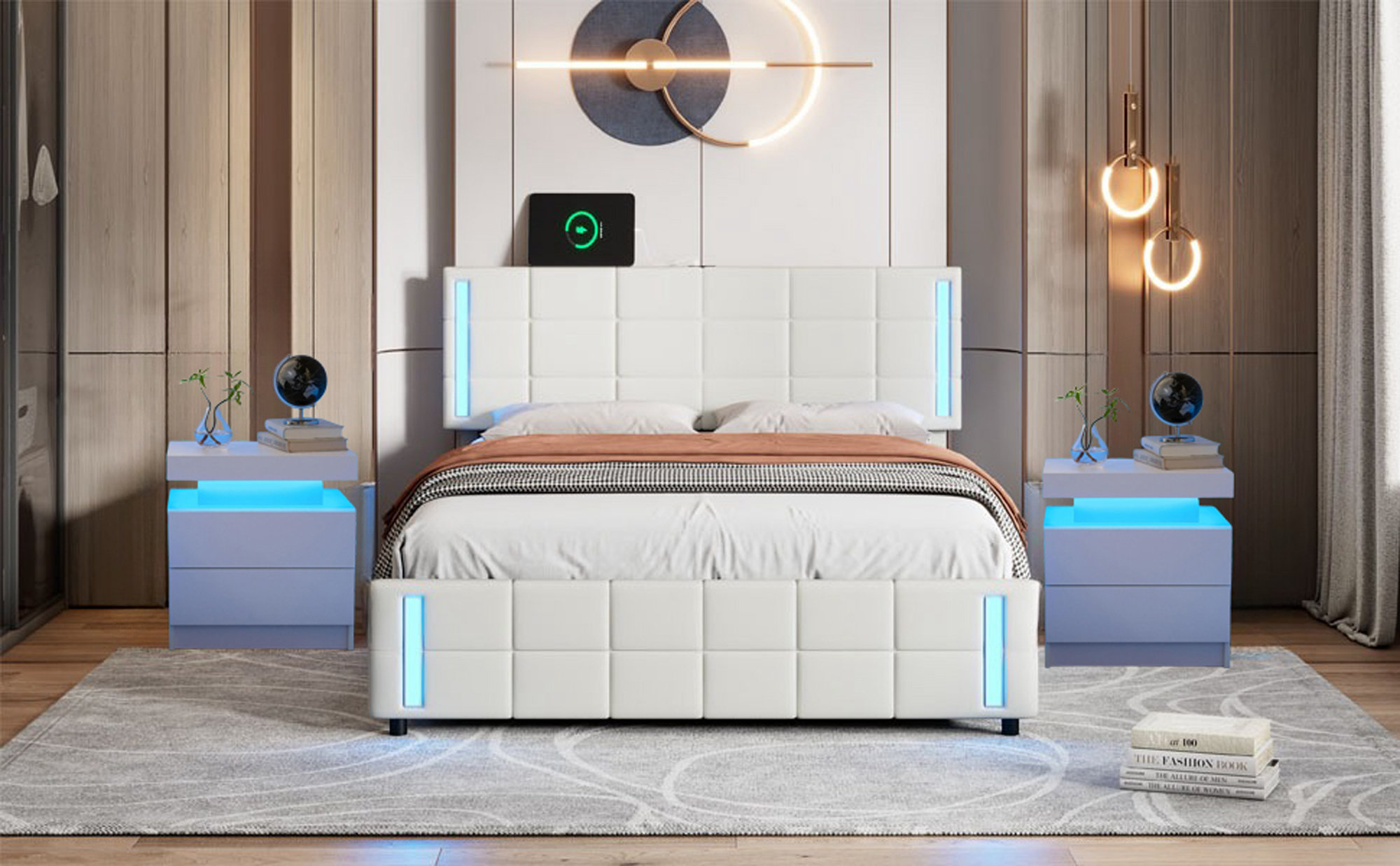 Wrought Studio 3 peice bedroom set Upholstered Bed with LED Light and ...