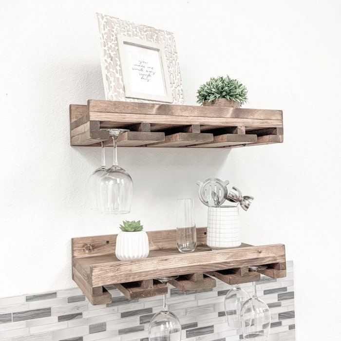 Union Rustic Barnsdall Solid Wood Wall Mounted Wine Glass Rack ...