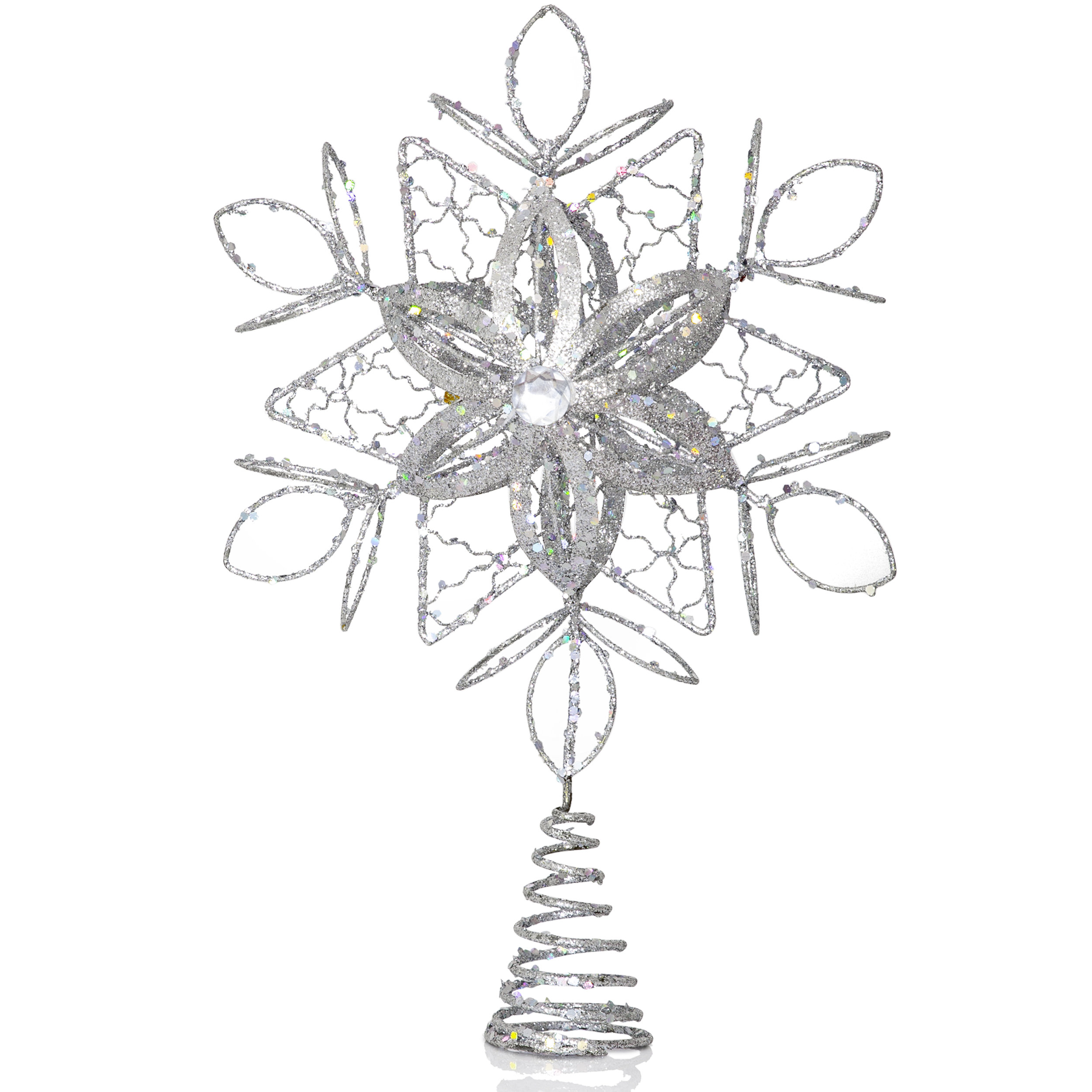 The Holiday Aisle® Flower Snowflake Tree Topper - Christmas Glitter ...