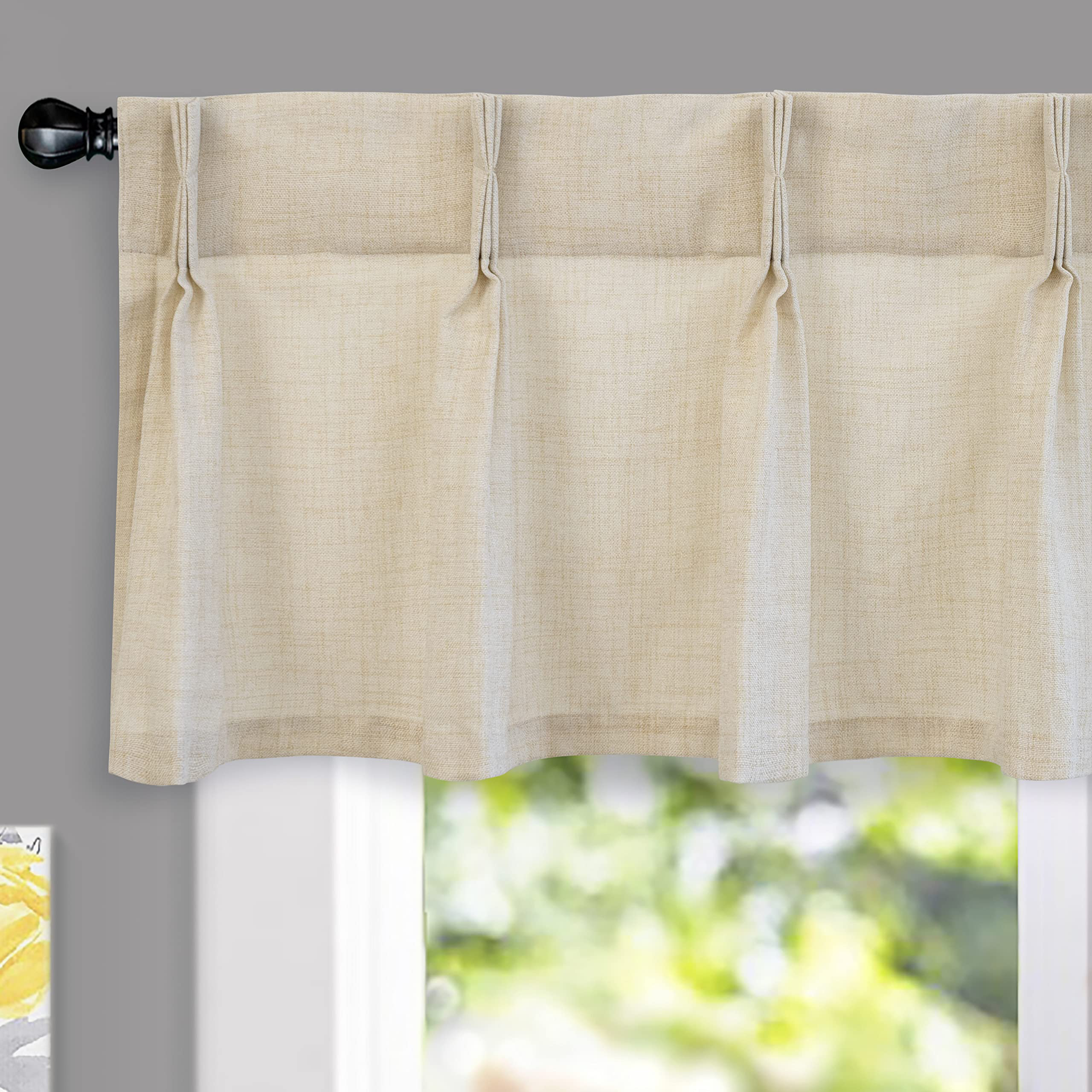 Gracie Oaks Wadiya Pinch Pleated Linen Textured Kitchen Valance Light ...