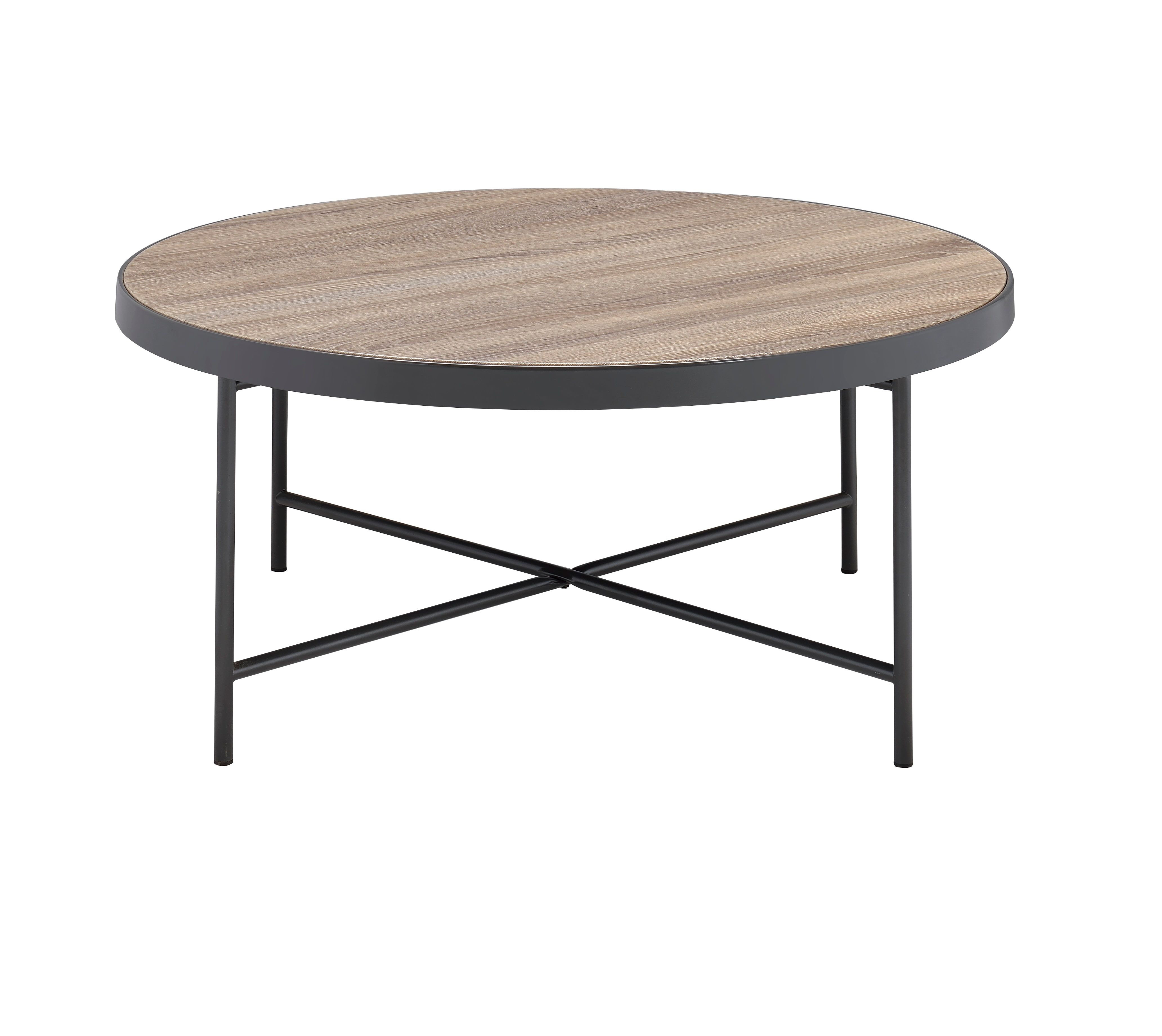 17 Stories Industrial Round Coffee Table with Crossbar Metal Base for ...