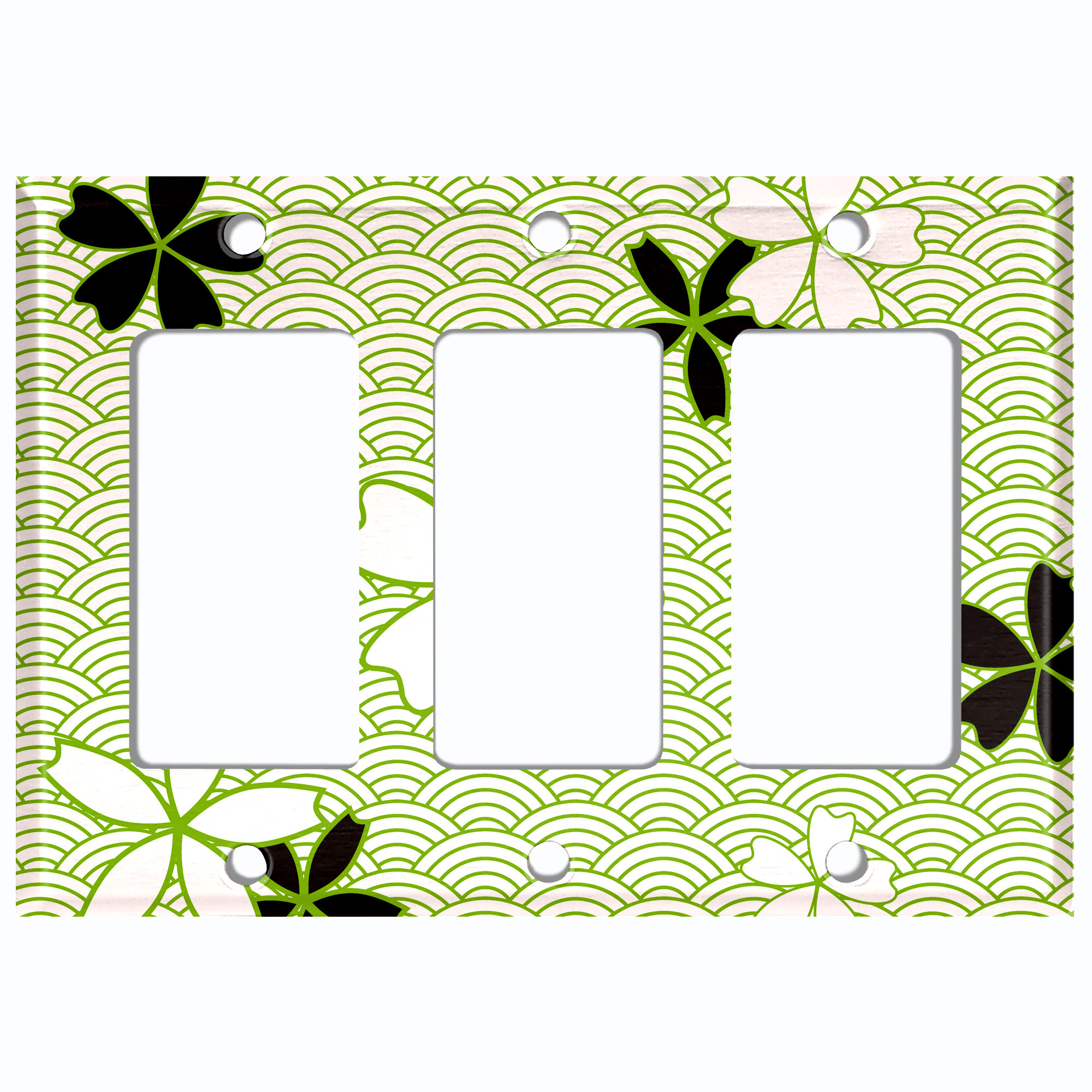 WorldAcc Japanese Pattern Flower Green 3-Gang Toggle Light Switch Wall ...