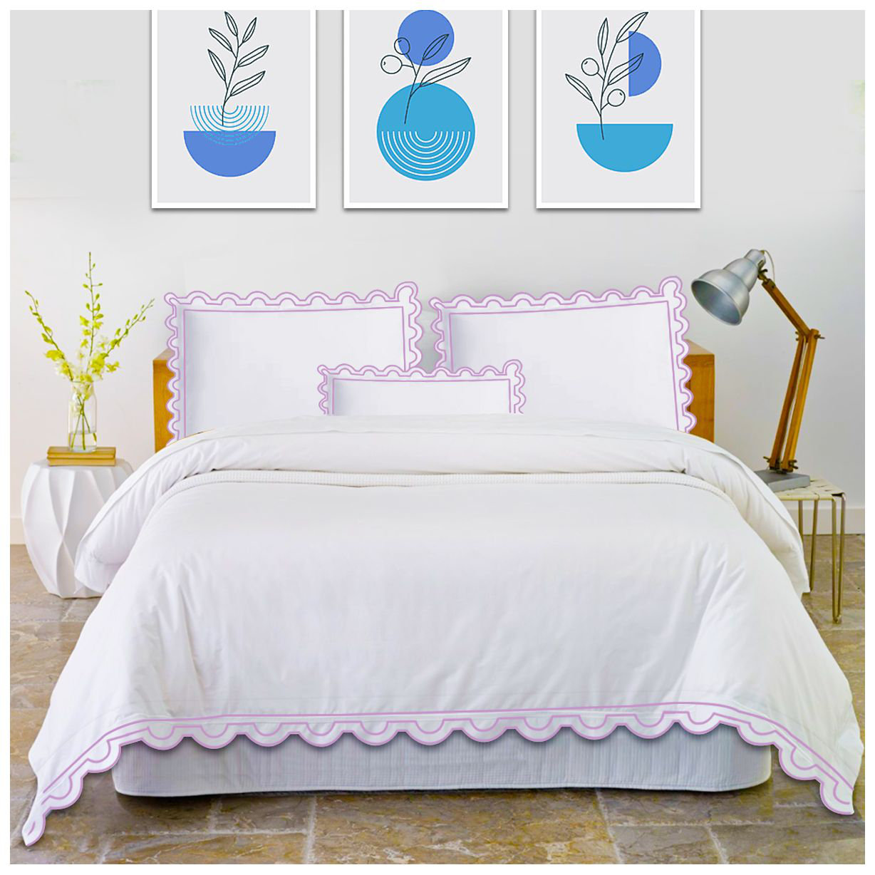 PushpLinen 400TC U Shape Scallop Embroidery Cotton Duvet Cover Set ...