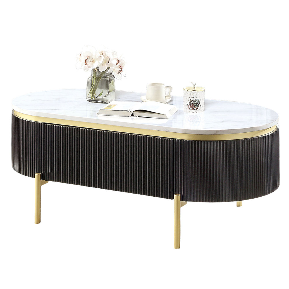 Everly Quinn Glam And Chic Style Coffee Table Faux Marble Top | Wayfair