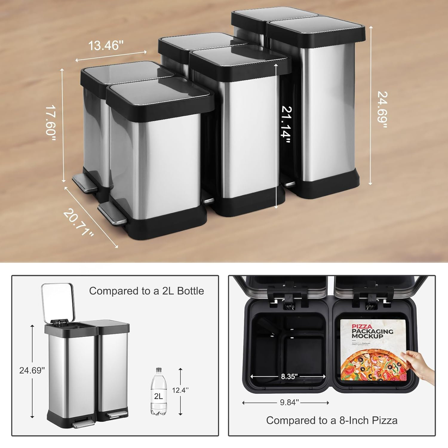 gaomon 16 Gallon Dual Trash and Recycling Bin, 60L(2x30L) Fingerprint ...