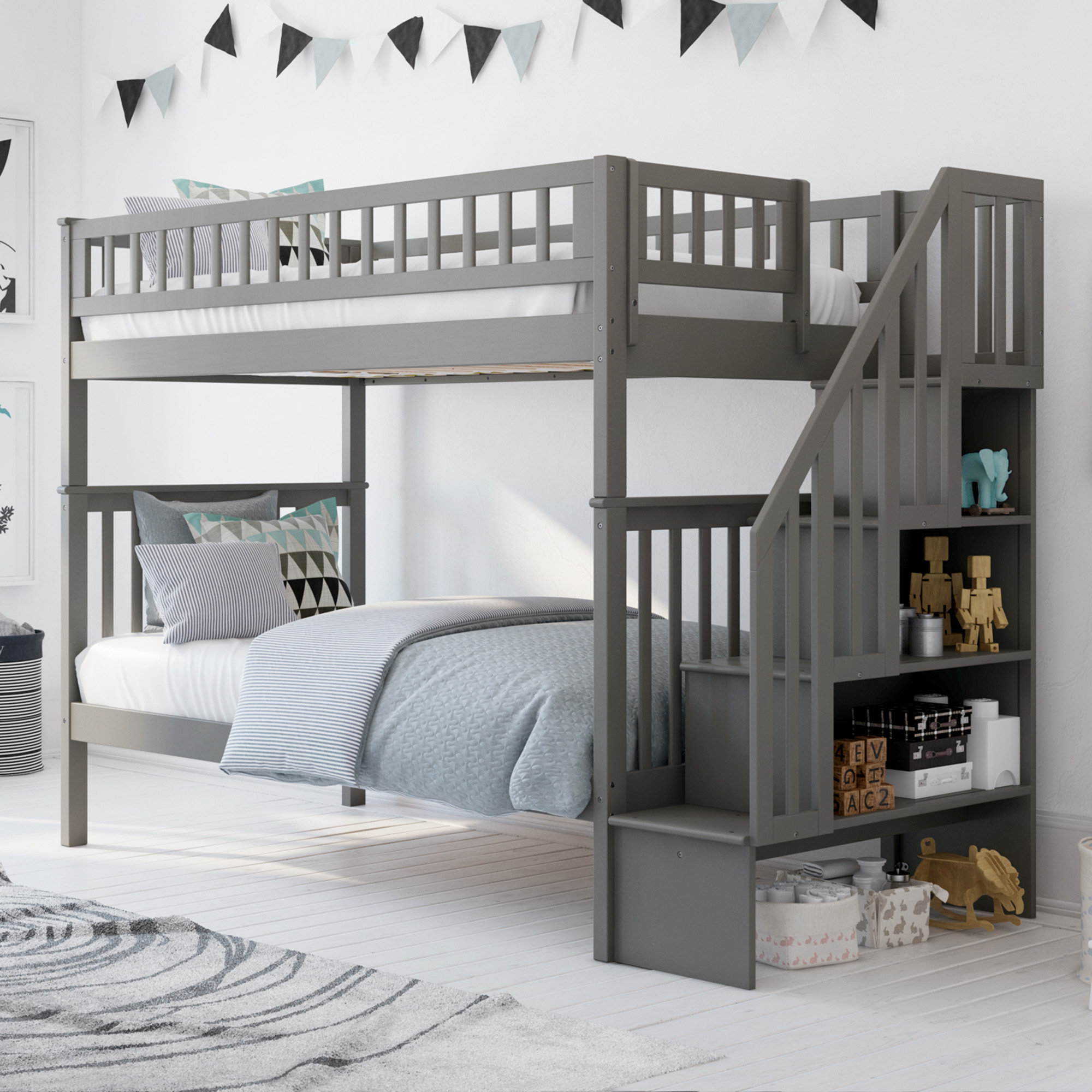 Harriet Bee Ilariana Heavy Duty Kids Staircase Bunk Bed with Built-in ...