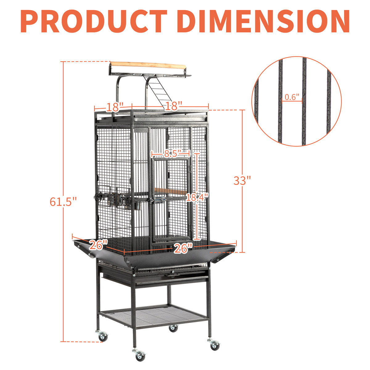 Tucker Murphy Pet™ 61 Inch Wrought Iron Large Rolling Bird Cage With ...