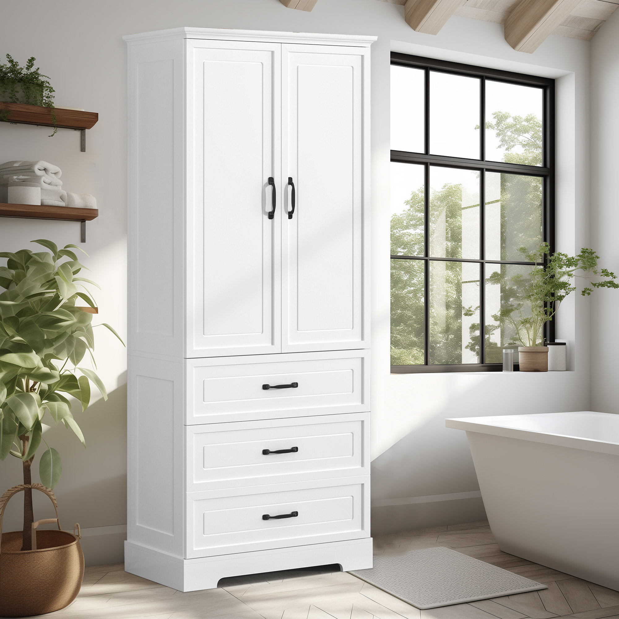 Rebrilliant Sheva 68.90'' Tall Bathroom Storage Cabinet, Linen Storage ...