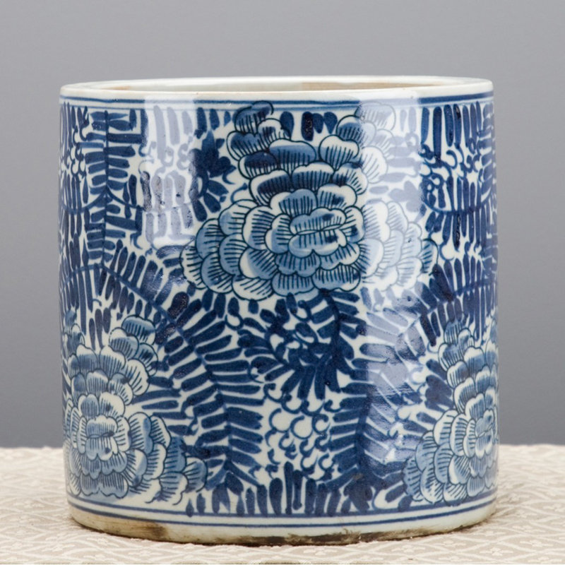 Danny's Fine Porcelain Round Pot Planter - Classic White/Blue | Perigold