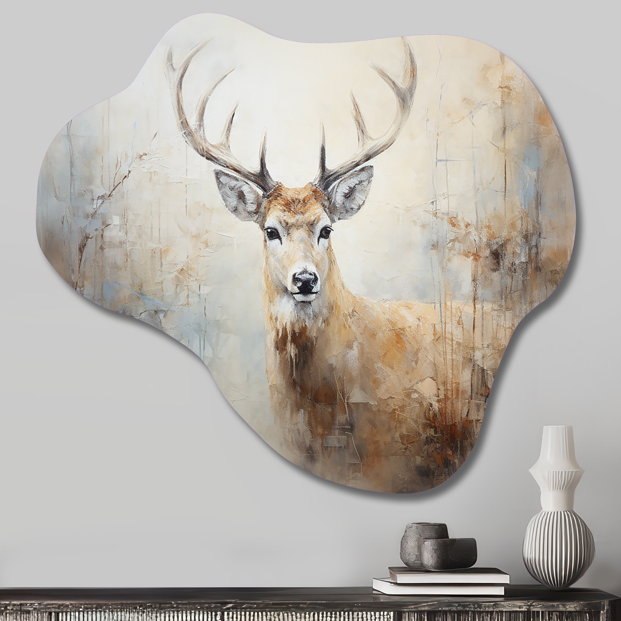 Millwood Pines Minimalism Beige Deer Portrait IV - Deer Cloud Shape ...