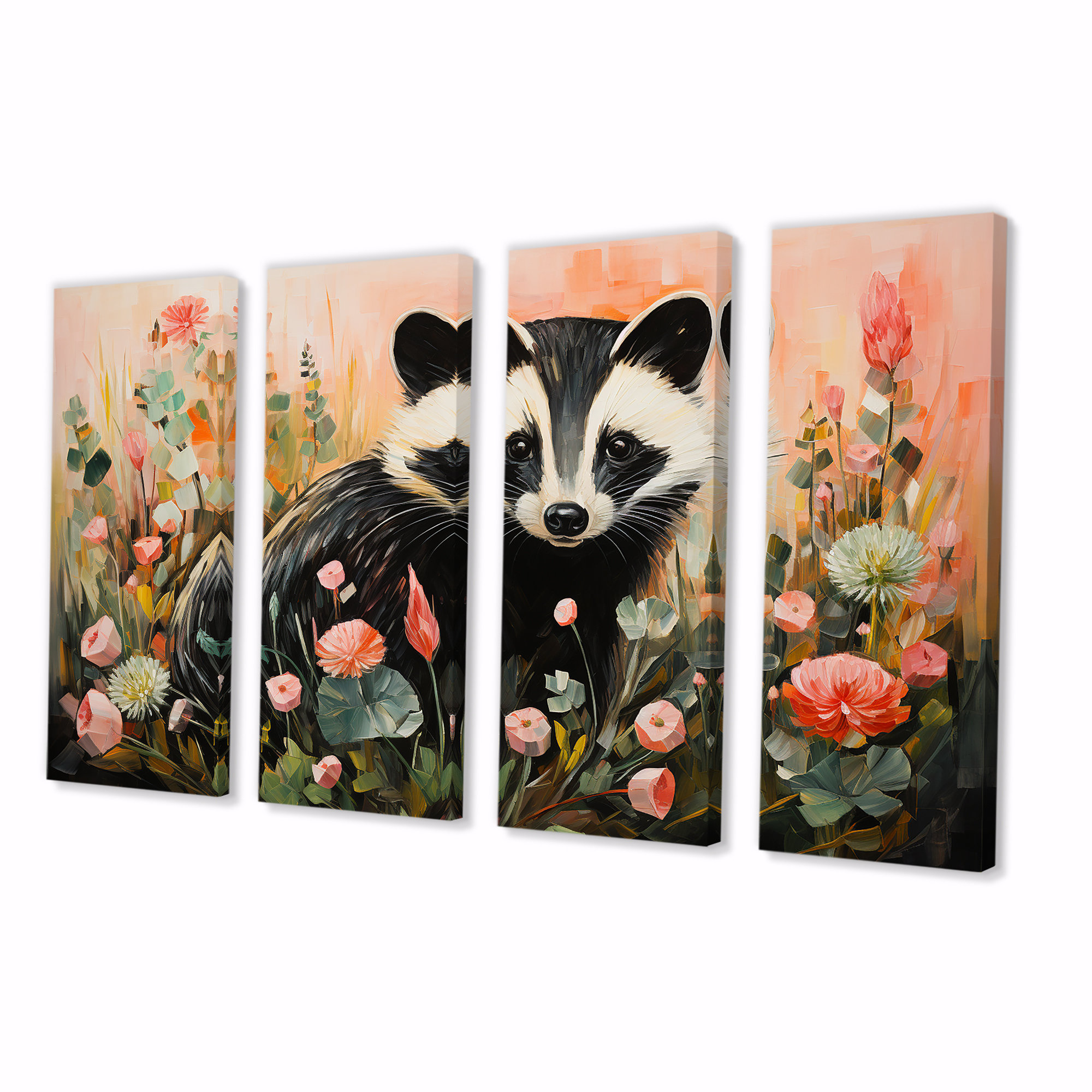 Dakota Fields Black Playful Skunk Floral Meadows I - Skunk 4 Piece Wall ...