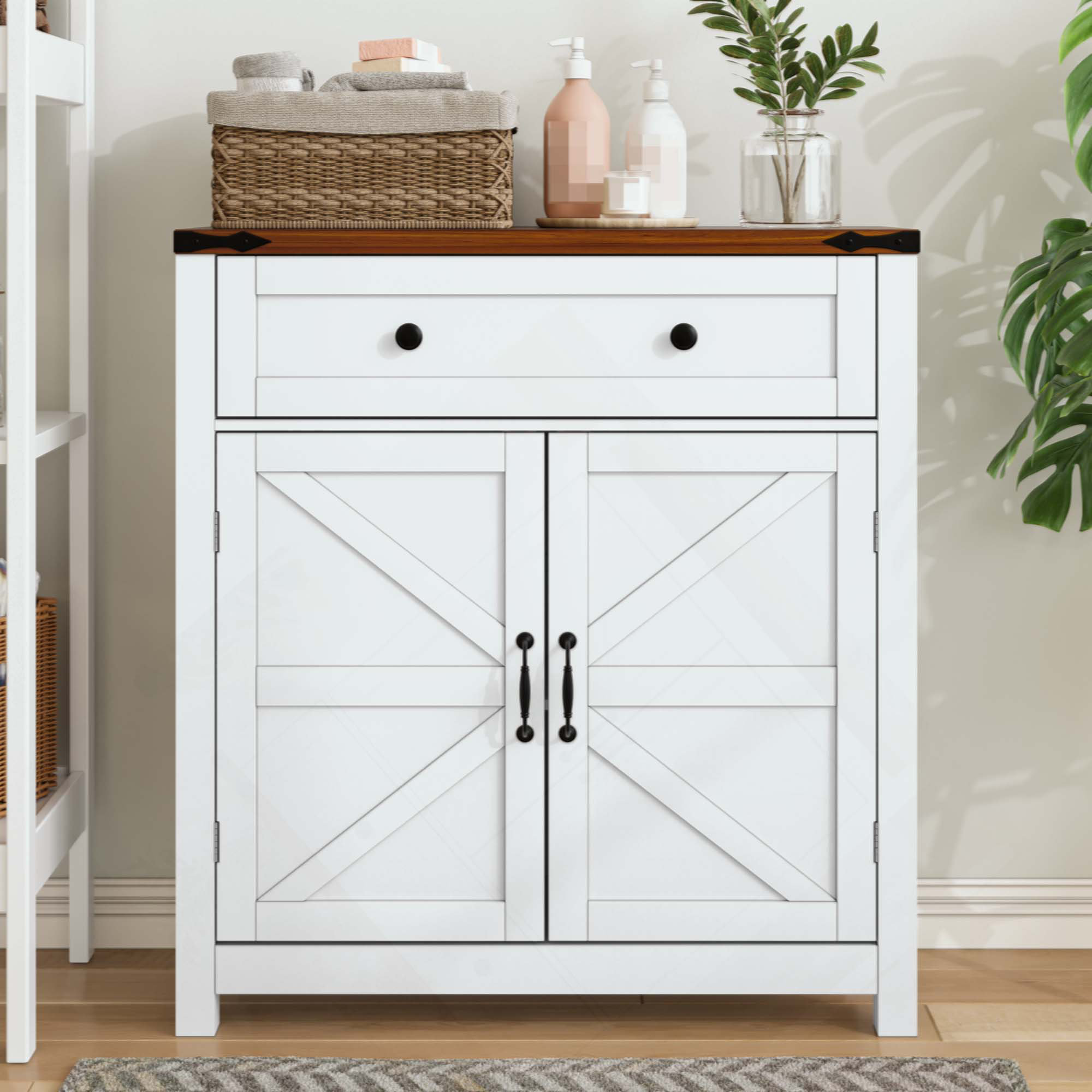 August Grove® Farmhouse Storage Cabinet With Drawer And Adjustable ...