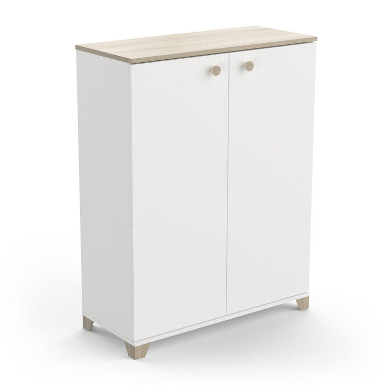 17 Stories Shardai 2 Door 80cm Matt White and Oak Tall Sideboard ...