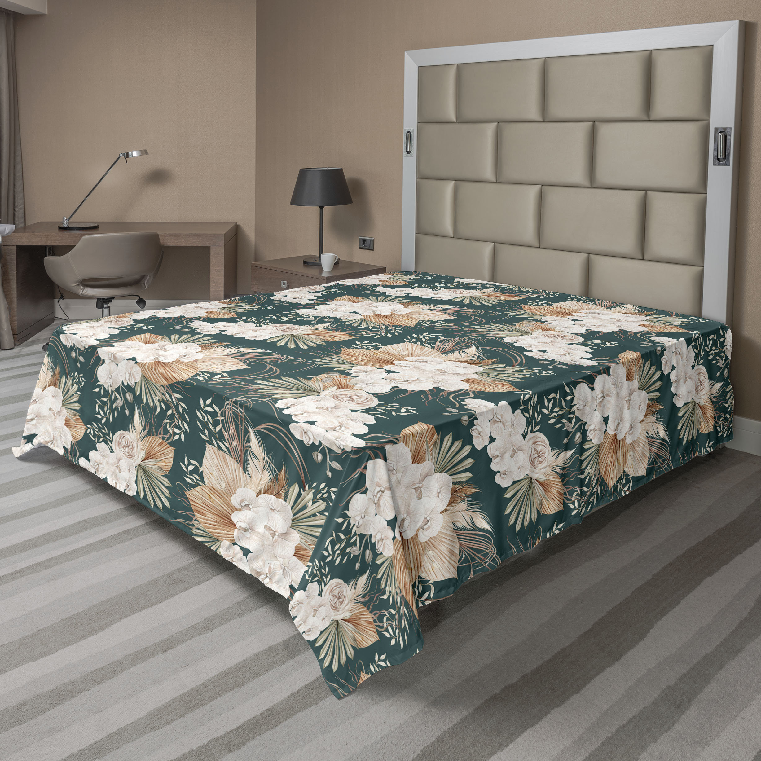 Ambesonne Tropical Flat Sheet Palm Pampa Leaves Rose Pale Brown Dark ...