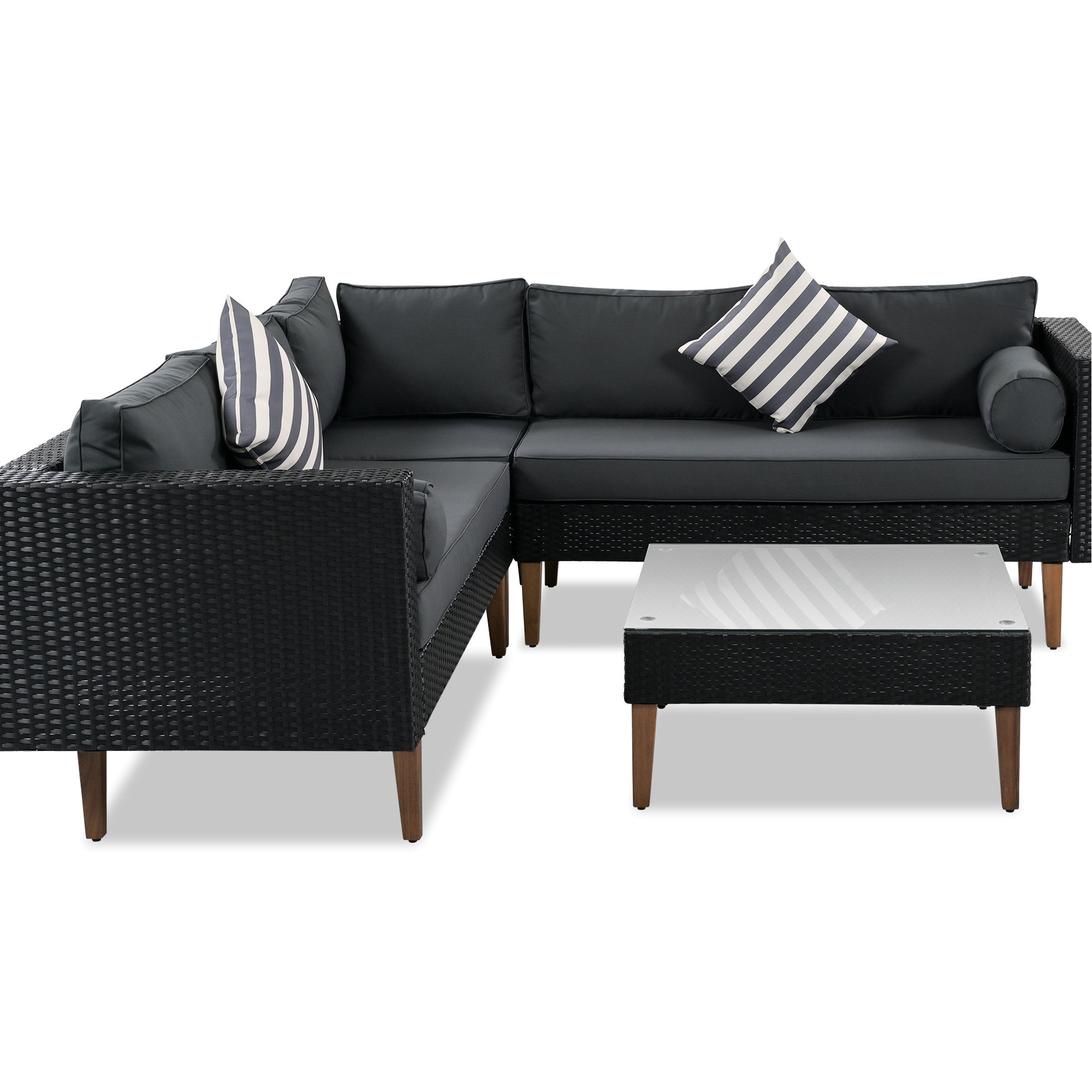 George Oliver Outdoor Patio For 4 - Black , Gray Cushions, , Water ...