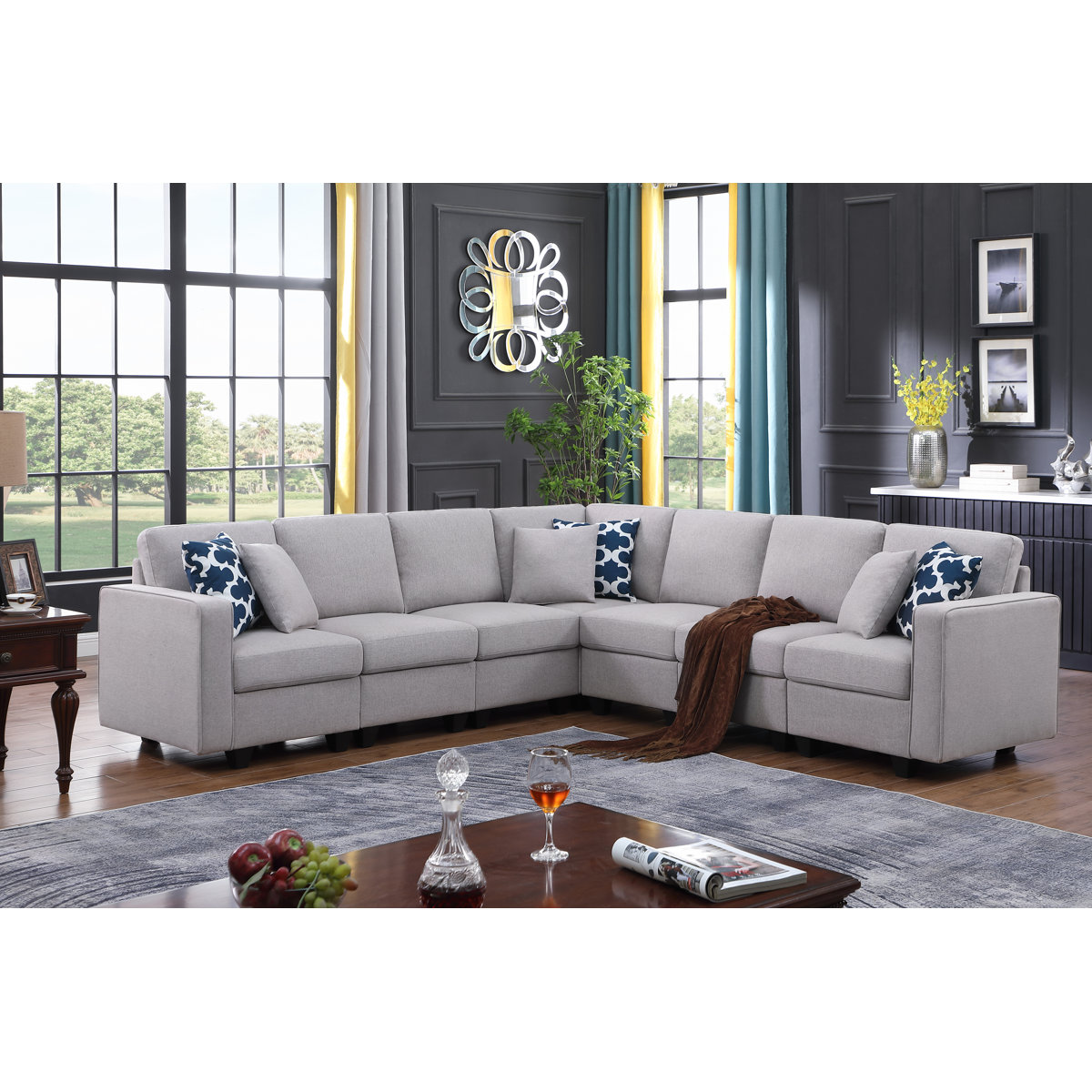 Ebern Designs Solina Linen Reversible Modular Corner Sectional Sofa ...