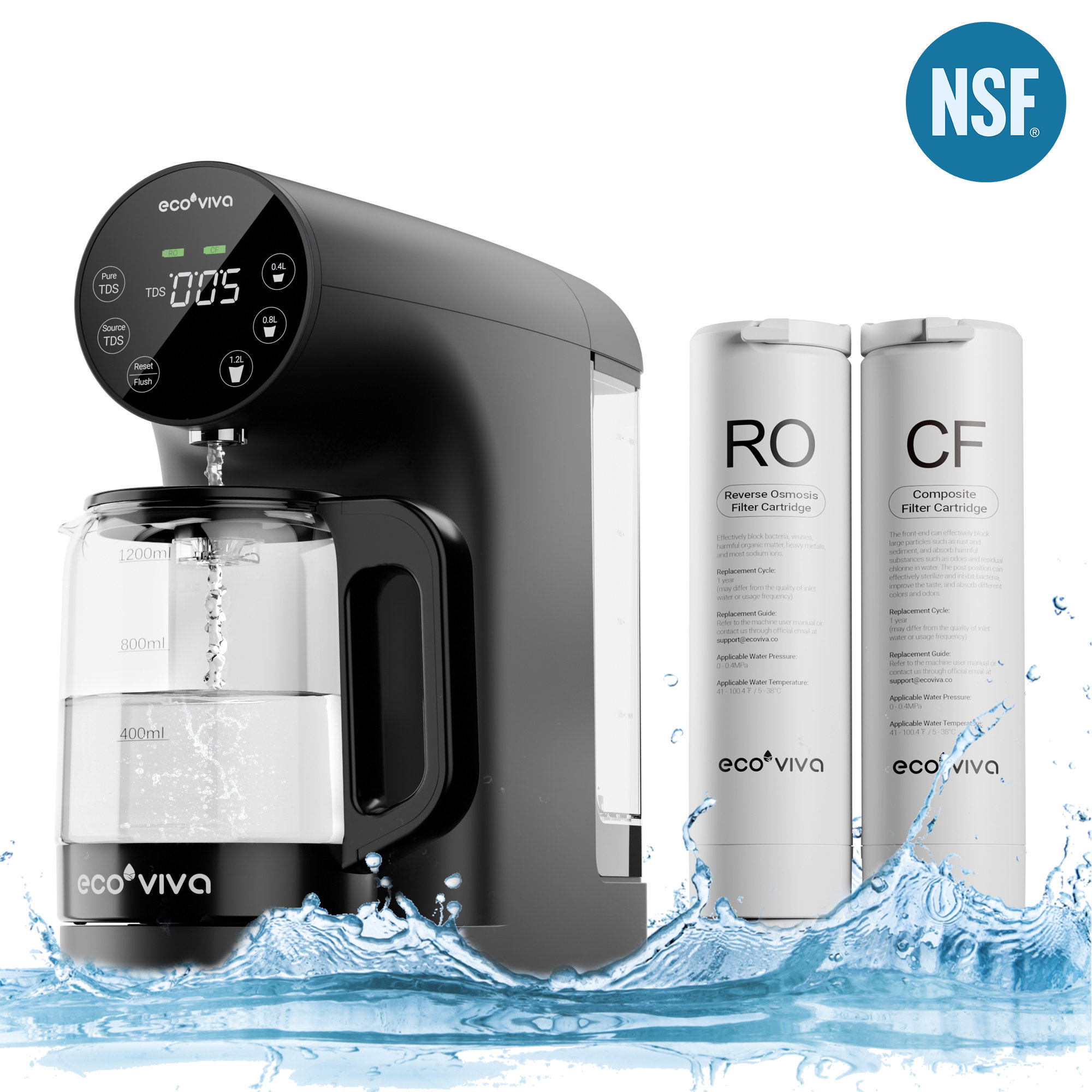 Ecoviva Countertop Reverse Osmosis Water Filtration System Portable RO ...