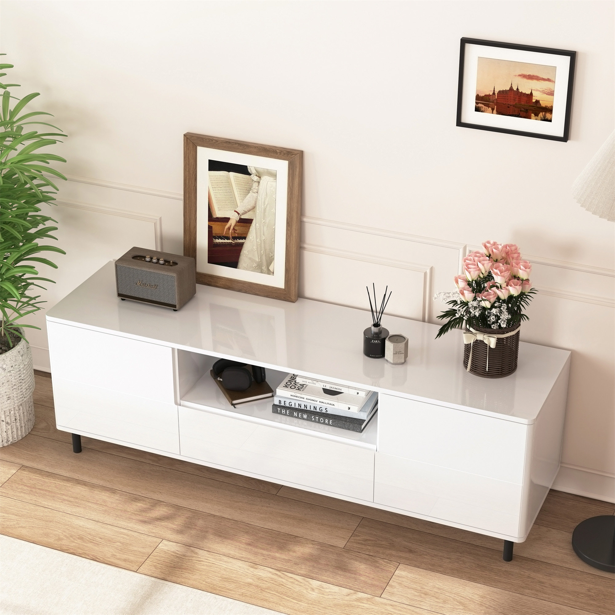 Latitude Run® High Gloss Panel Modern TV Console | Wayfair