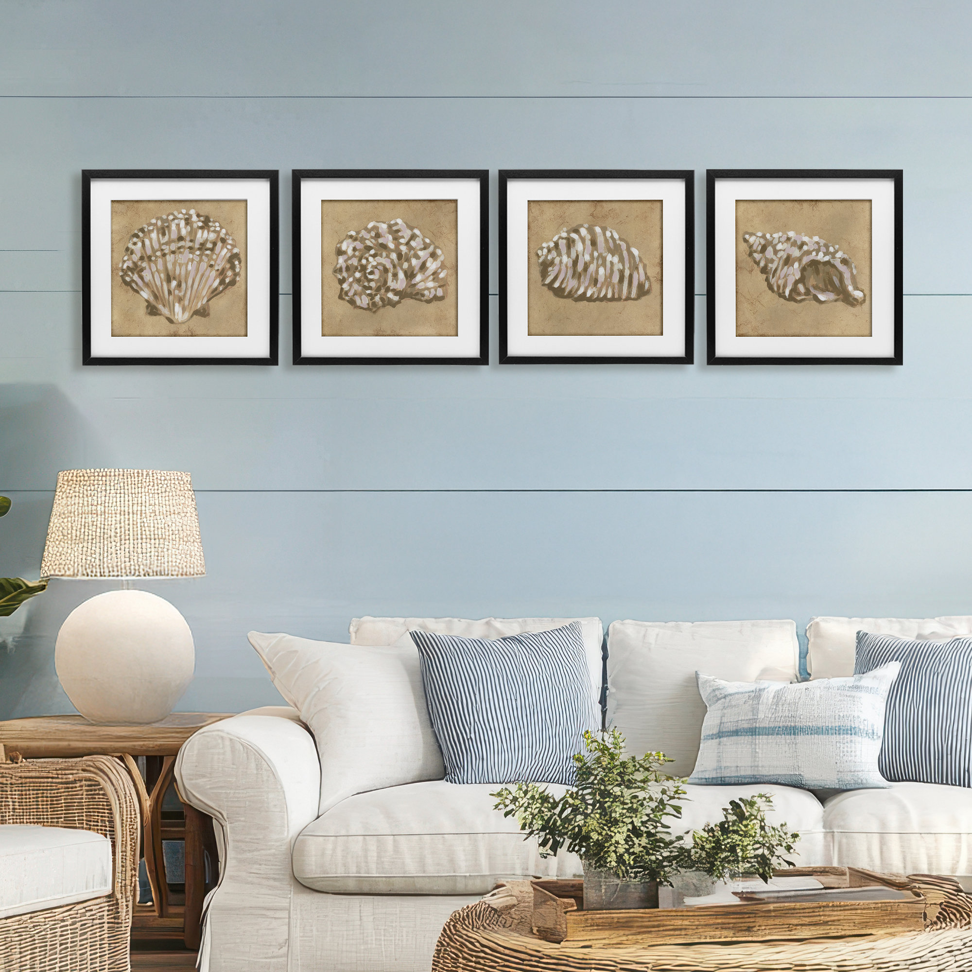 Beachcrest Home™ Seashells in Earth Tones 4pc Framed Print Under Glass ...