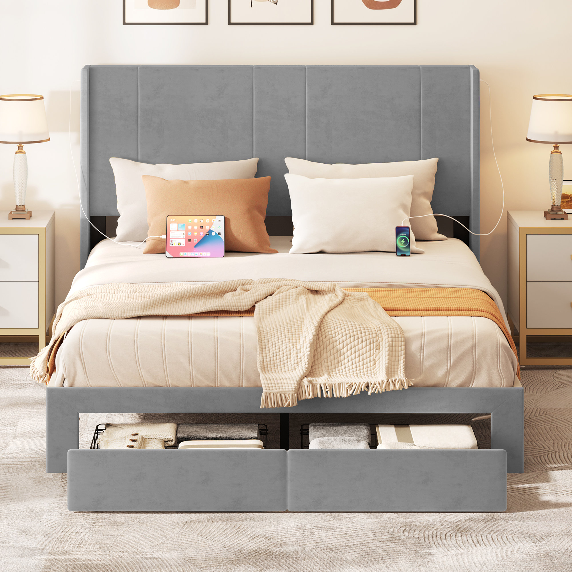 YITAHOME Upholstered Queen Storage Bed with Built-in USB Port & Reviews ...