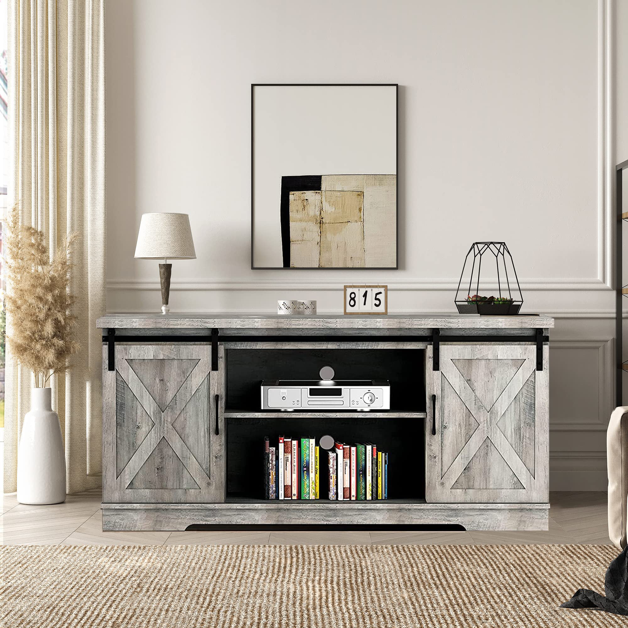 Gracie Oaks TV Stand Farmhouse Entertainment Centre For 65 Inch TV ...