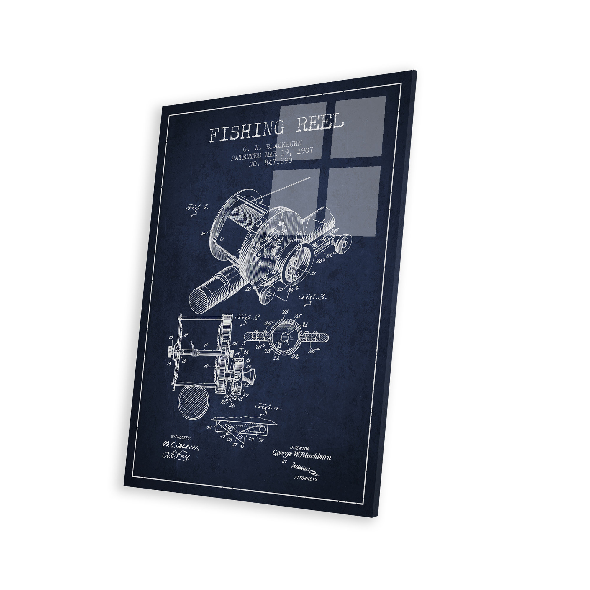 Breakwater Bay Fishing Reel Navy Blue Patent Blueprint On Plastic ...