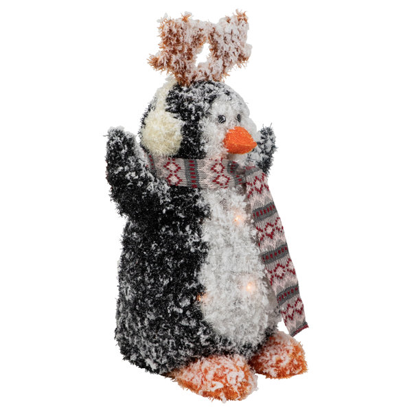 Northlight Seasonal 22" Lighted Snowy Penguin in Antler Hat Outdoor ...