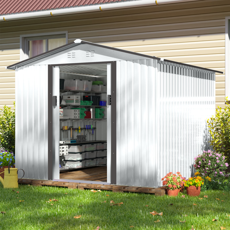 Jaxpety 8' x 8' ft Outdoor Storage Room - White Gray | Wayfair