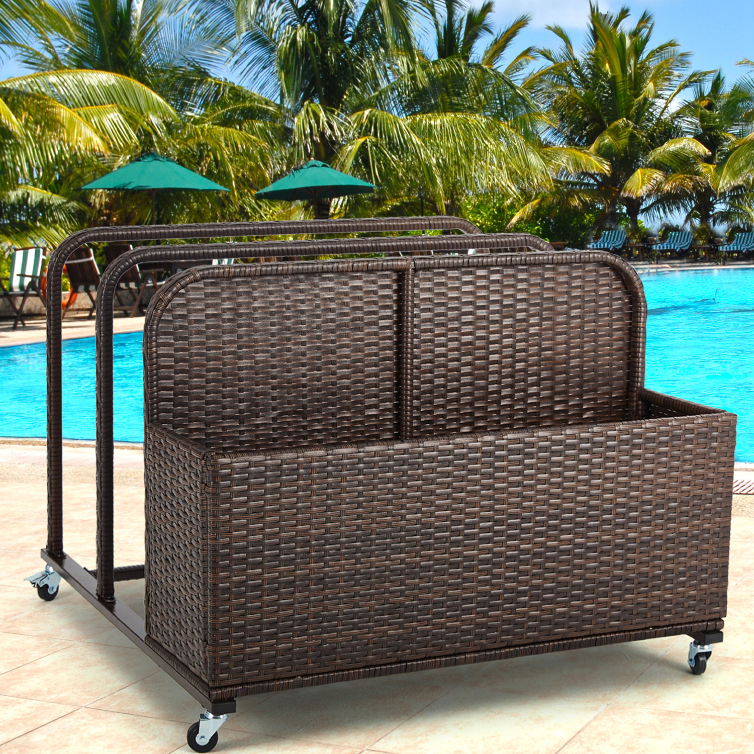 LeewooJardin Poolside Float Storage Organizer, Outdoor Wicker Rattan ...