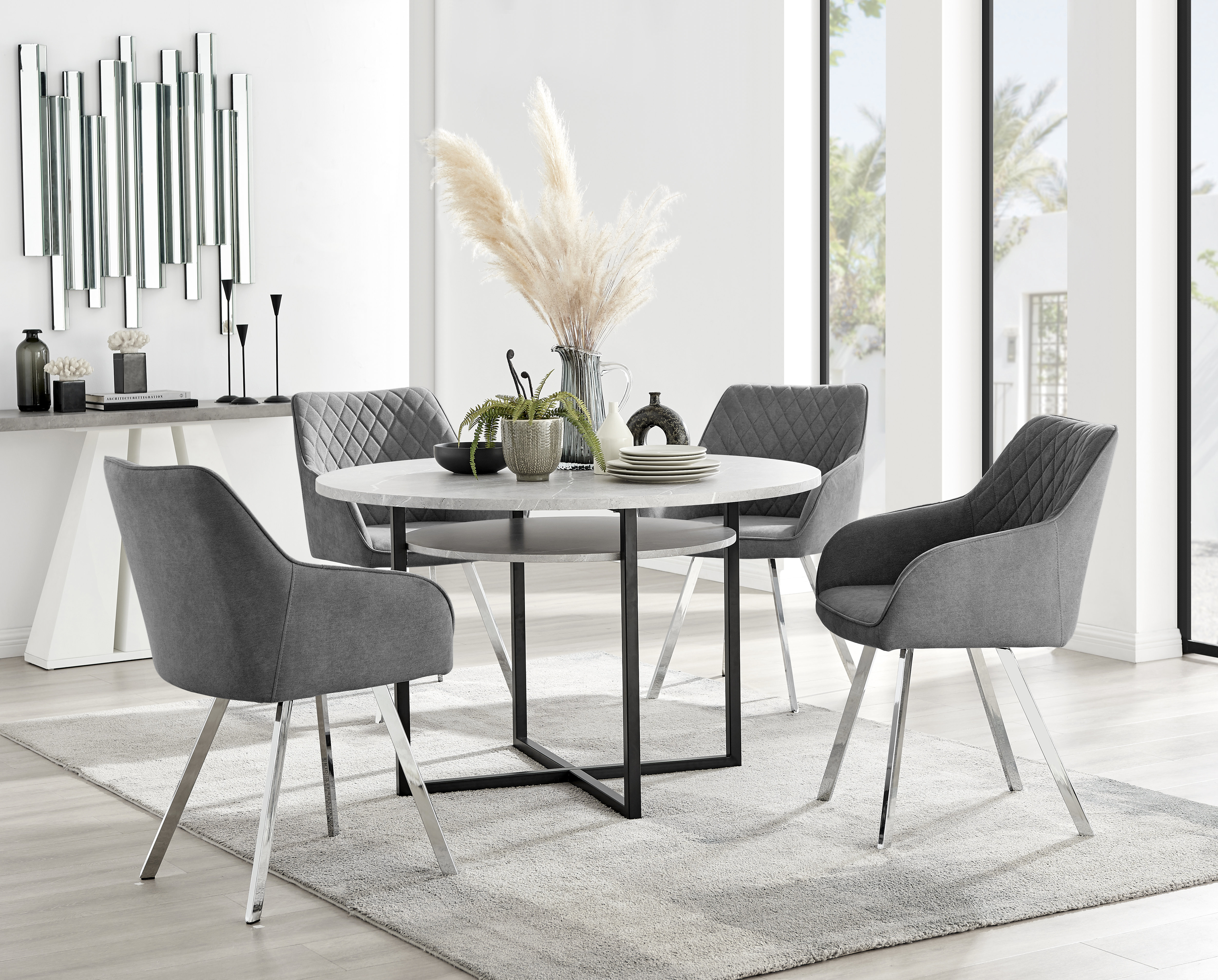 Round modern dining table set store