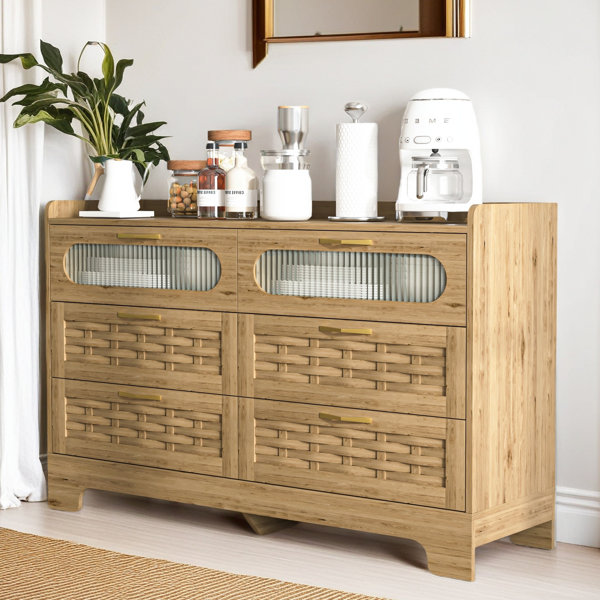 Bay Isle Home™ Wood 6 Drawer Dresser For Bedroom, Large Double Dresser ...