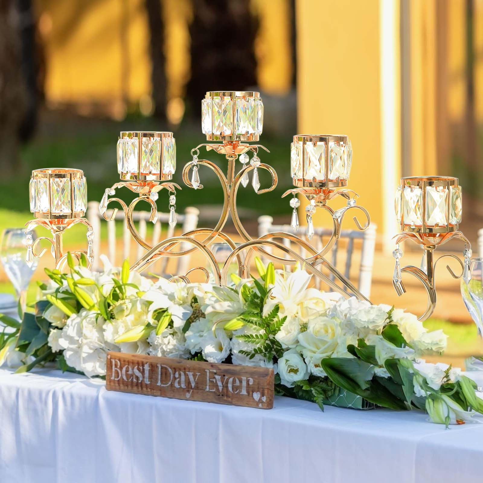 Rosdorf Park Large Elegant 5-Arms Crystal Tealight Candle Holder ...