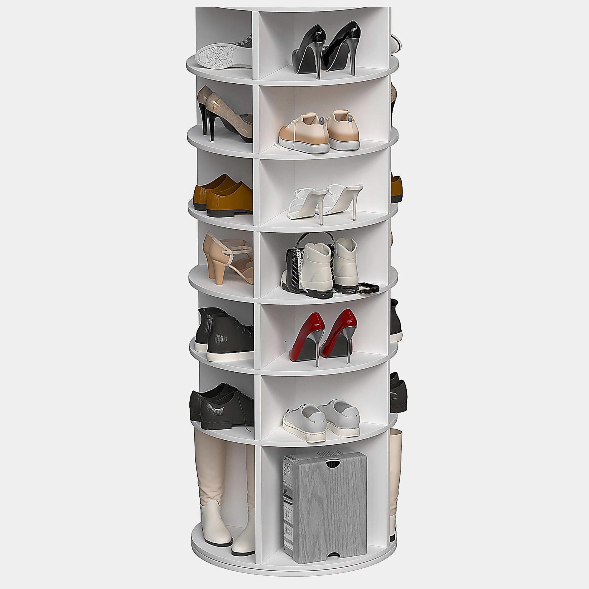 Brayden Studio Rotating Shoe Rack Tower, 7-Tier Spinning Shoe Rack ...