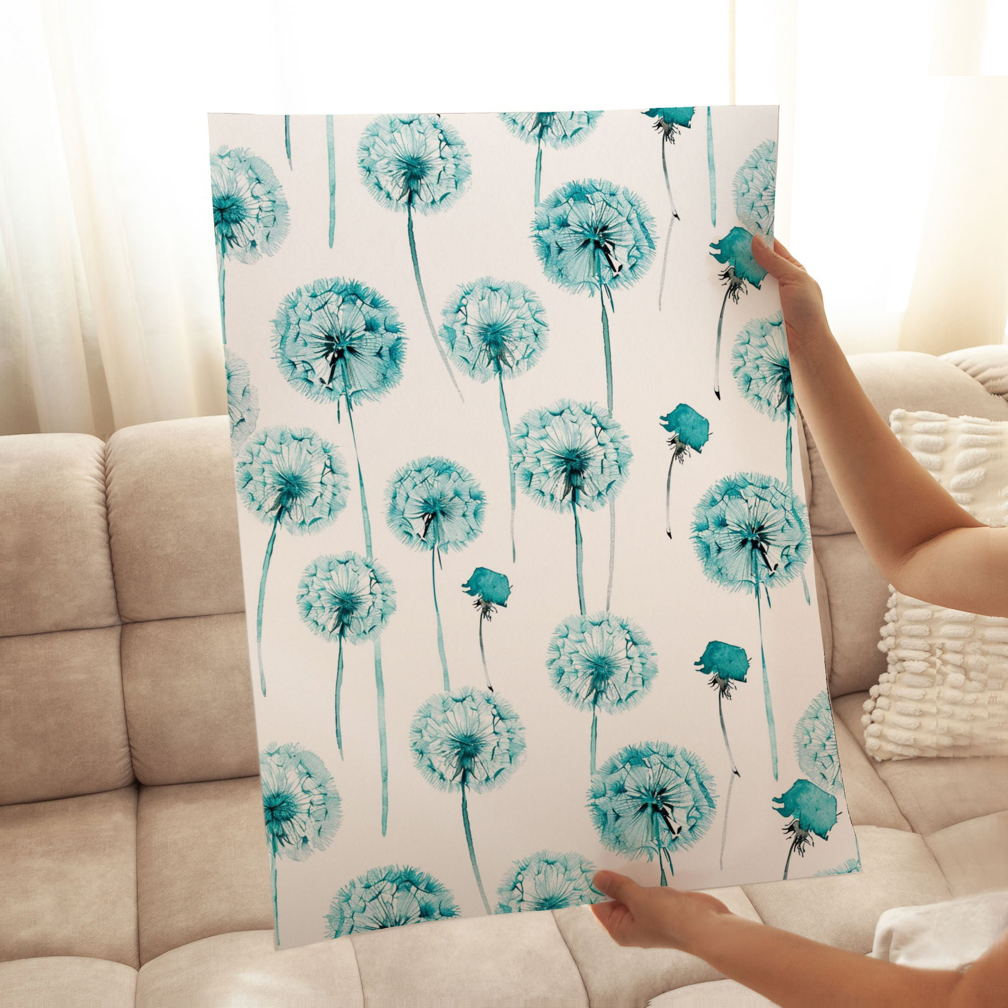 Winston Porter Botanical Turquoise Teal Dandelions VII Modern Unframed ...