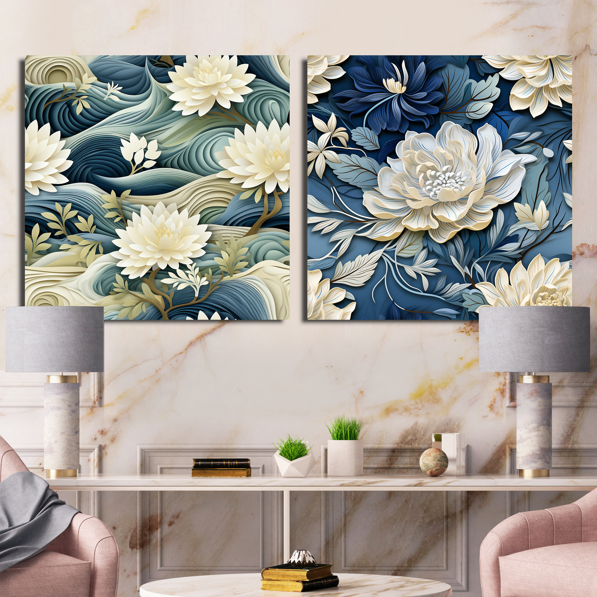 Design Art White And Blue Chrysanthemum Zen Tranquility - Floral Square ...