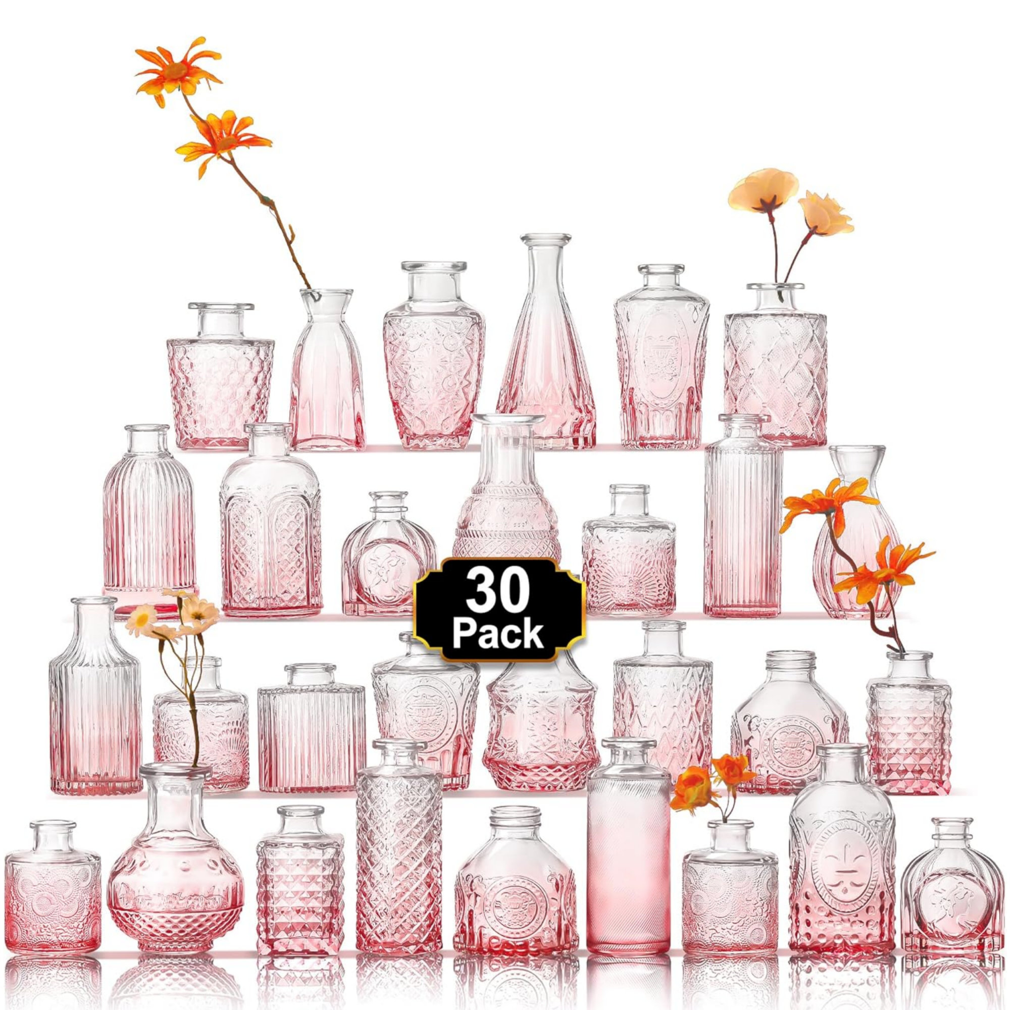 Vishda Apparel Glass Bud Vase Set, 30 Pieces Pink Small Glass Vase For ...