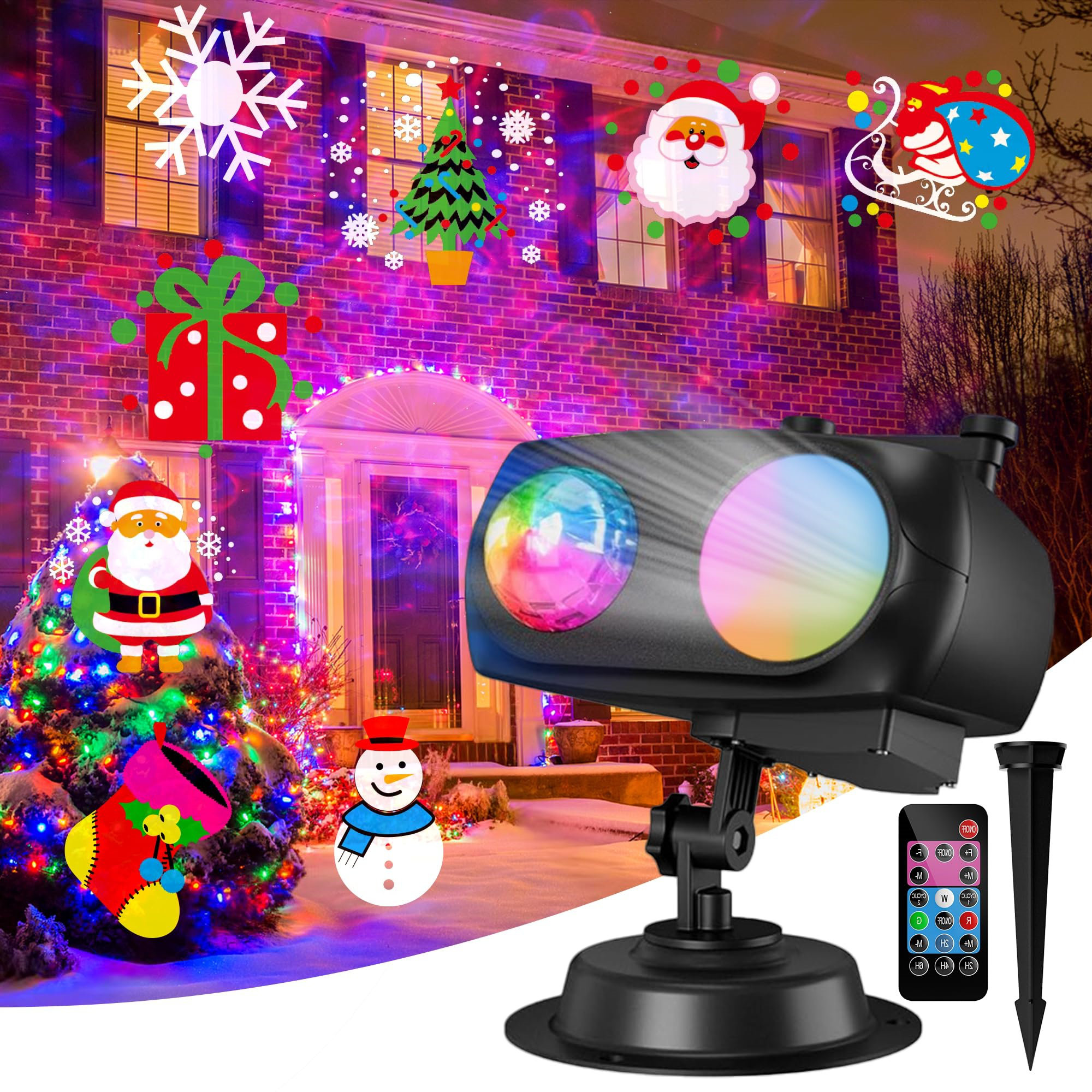 HIRVOK 2-in-1 LED Waterproof Holiday Lights Projector with Remote ...
