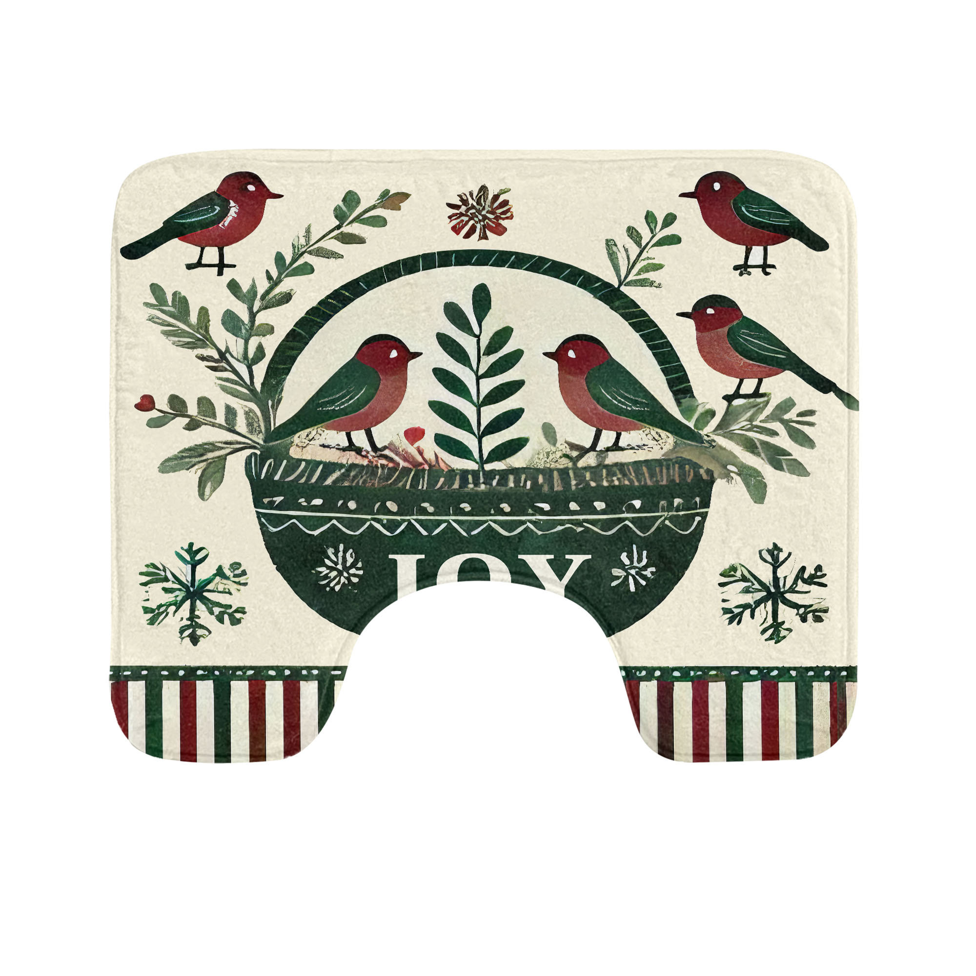 The Holiday Aisle® Christmas Toilet Mat U-Shape Bathroom Rug 20" Cream ...