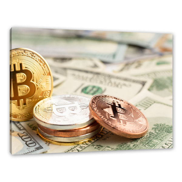 Latitude Run Bitcoins BTC On Dollar Bills - Wrapped Canvas Print ...