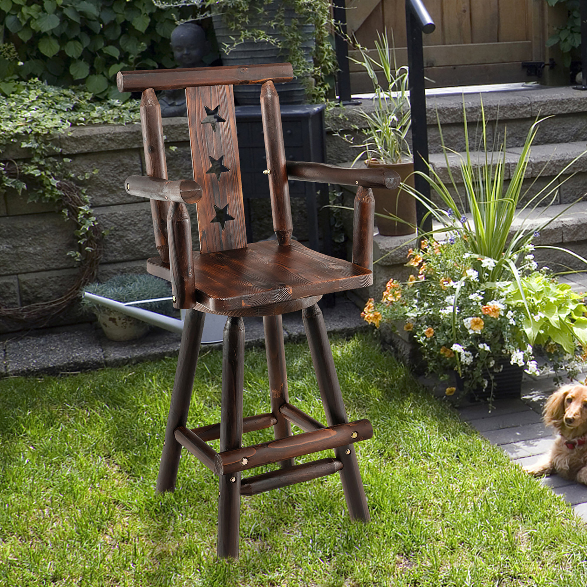 Millwood Pines Indoor/Outdoor Rustic Wood Bar Stool, Chair With ...