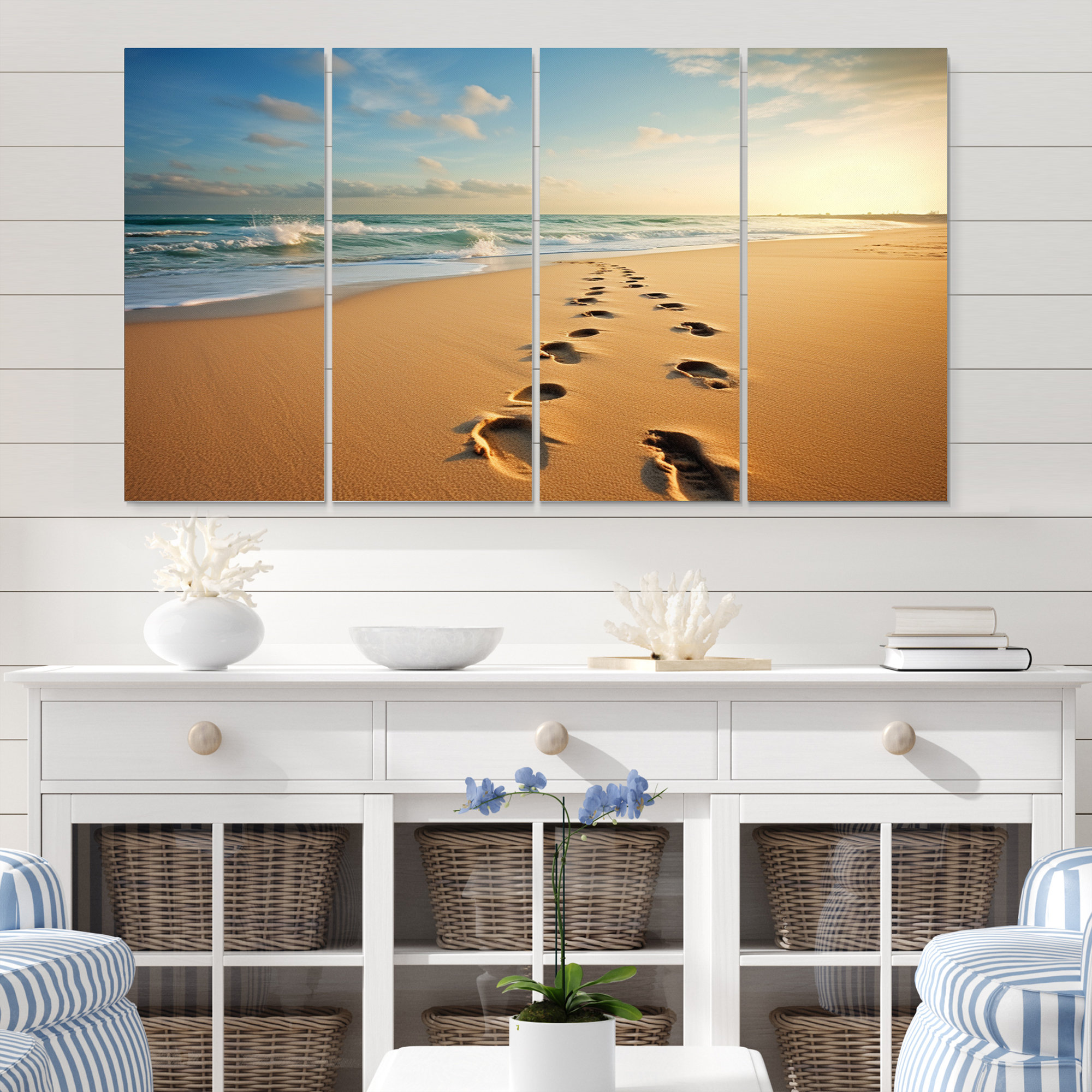 Design Art Beach Photo Footprints In V - Nautical & Beach Wall Art ...